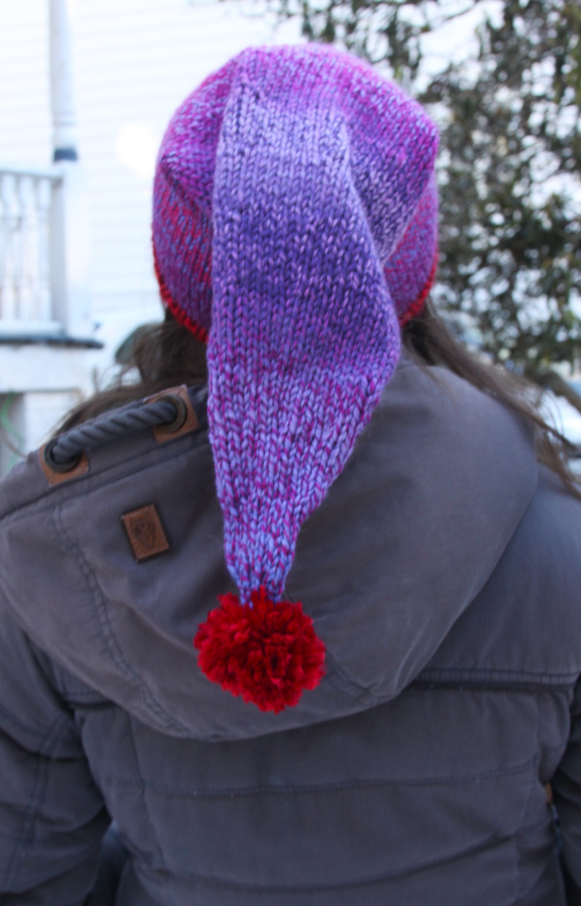 Long Tail Pixie/long Stocking Cap With Pompom. Hand Knit. Popping ...