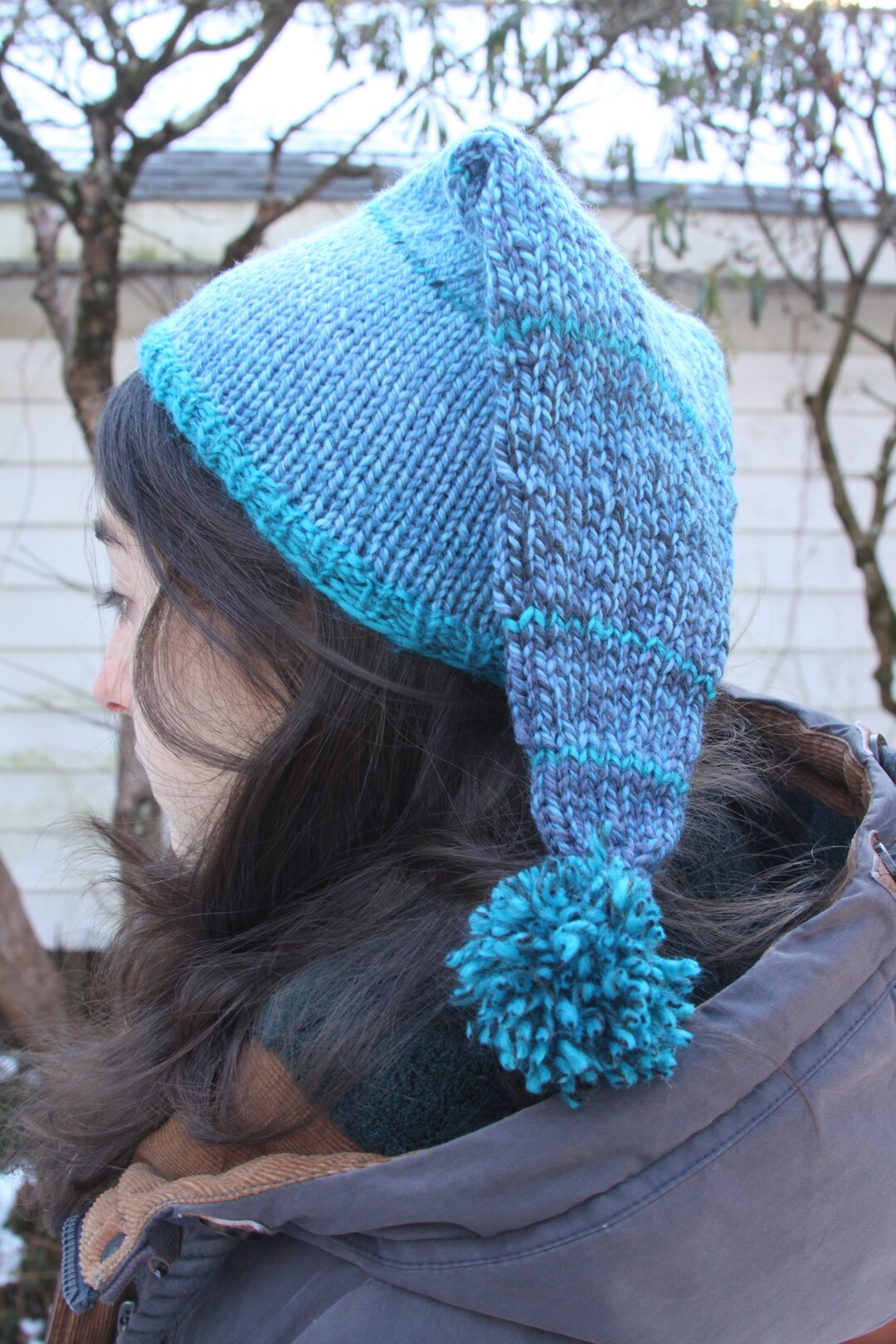 Long Tail Pixie/long Stocking Cap With Pompom. Hand Knit. Popping ...