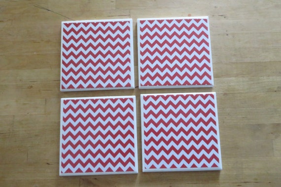 Red and White Chevron Coasters for Cottage Den Family Room | Etsy
