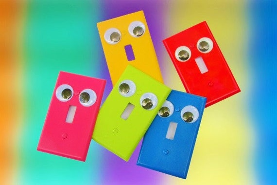 Colorful Light Switch Plate Cover Silly Face Googly Eyes for | Etsy