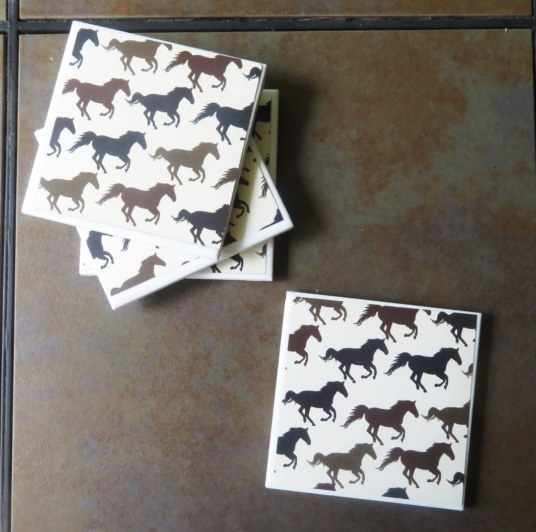 4 Black Stallion Coasters, Country Western, Horse Lover, Cowboy ...