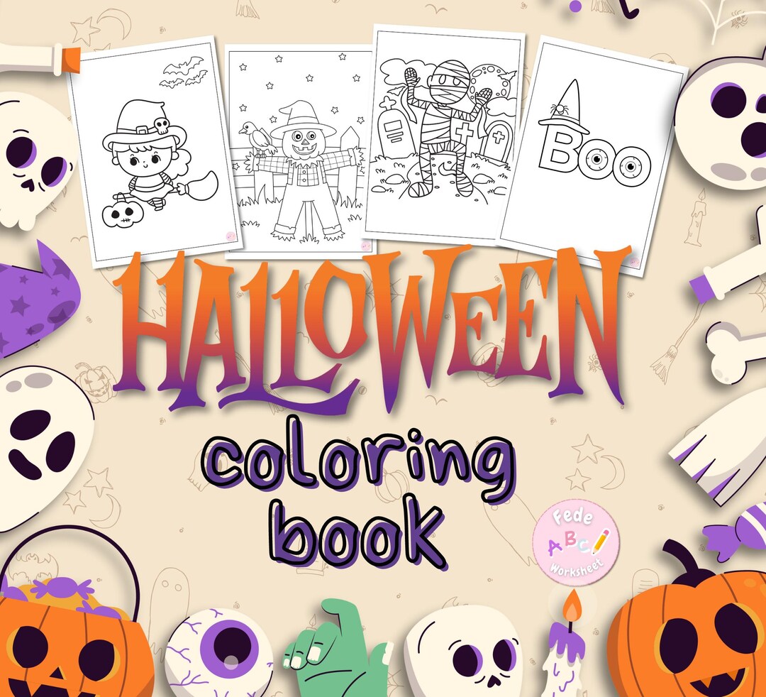 Spooky Halloween Coloring Page Set - Instant Download Kids Halloween ...