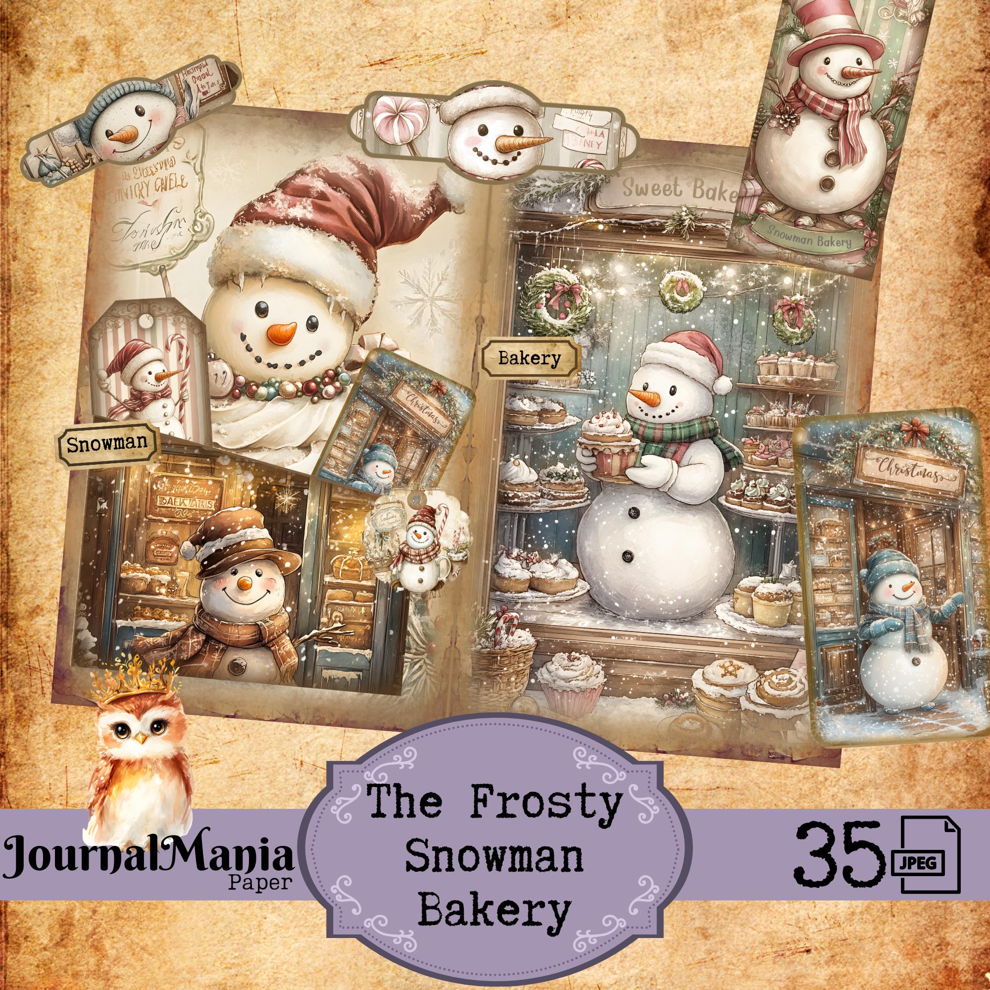Snowman Christmas Junk Journal Kit: Winter Bakery Printables (digital ...