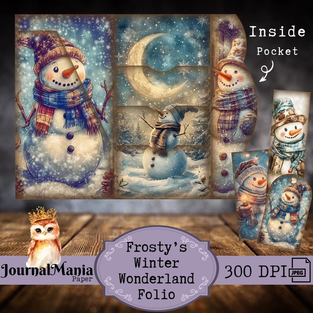 Snowman Winter Folio Trifold Snowman Junkjournal Cozy Christmas Gift ...