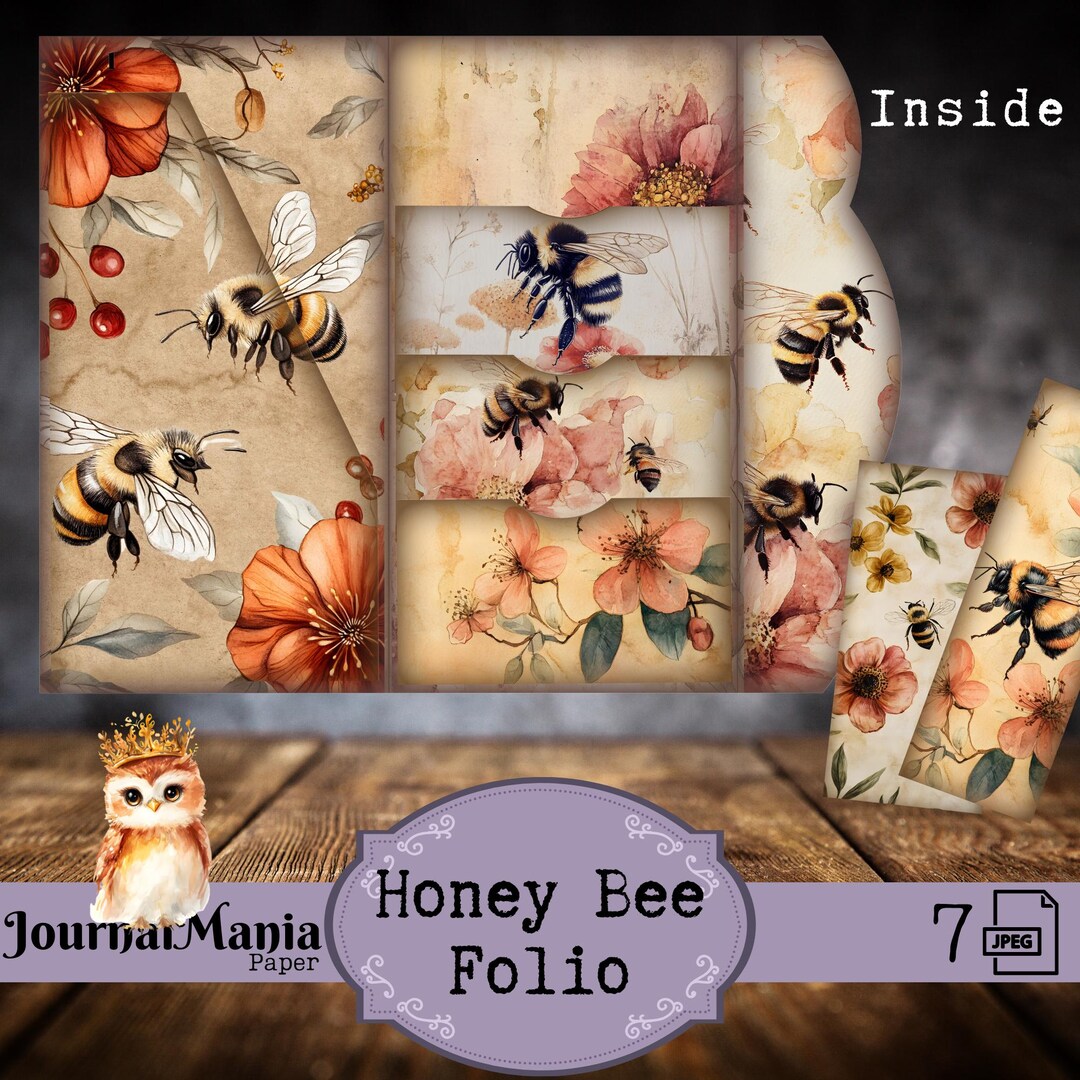 Honey Bee Trifold Folio Kit Vintage Bee Junkjournal Bee Gifted DIY Mini ...