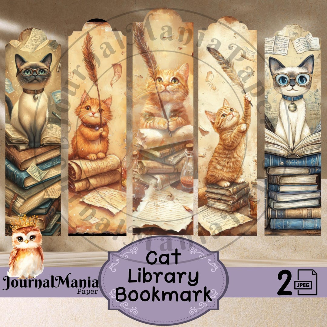 Cat Bookmark Library Bookmarks Cat Printable Bookmarks Digital Download ...