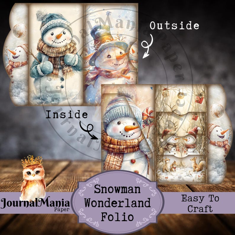 Snowman Winter Folio Trifold Snowman Junkjournal Cozy Christmas Gift ...