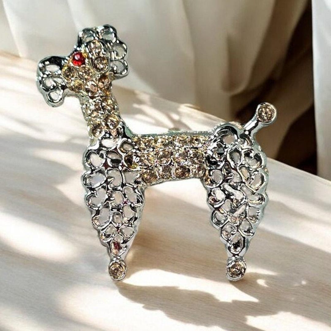 Vintage Fancy Red Rhinestone Eye and Filigree Poodle Pin - Poodle ...