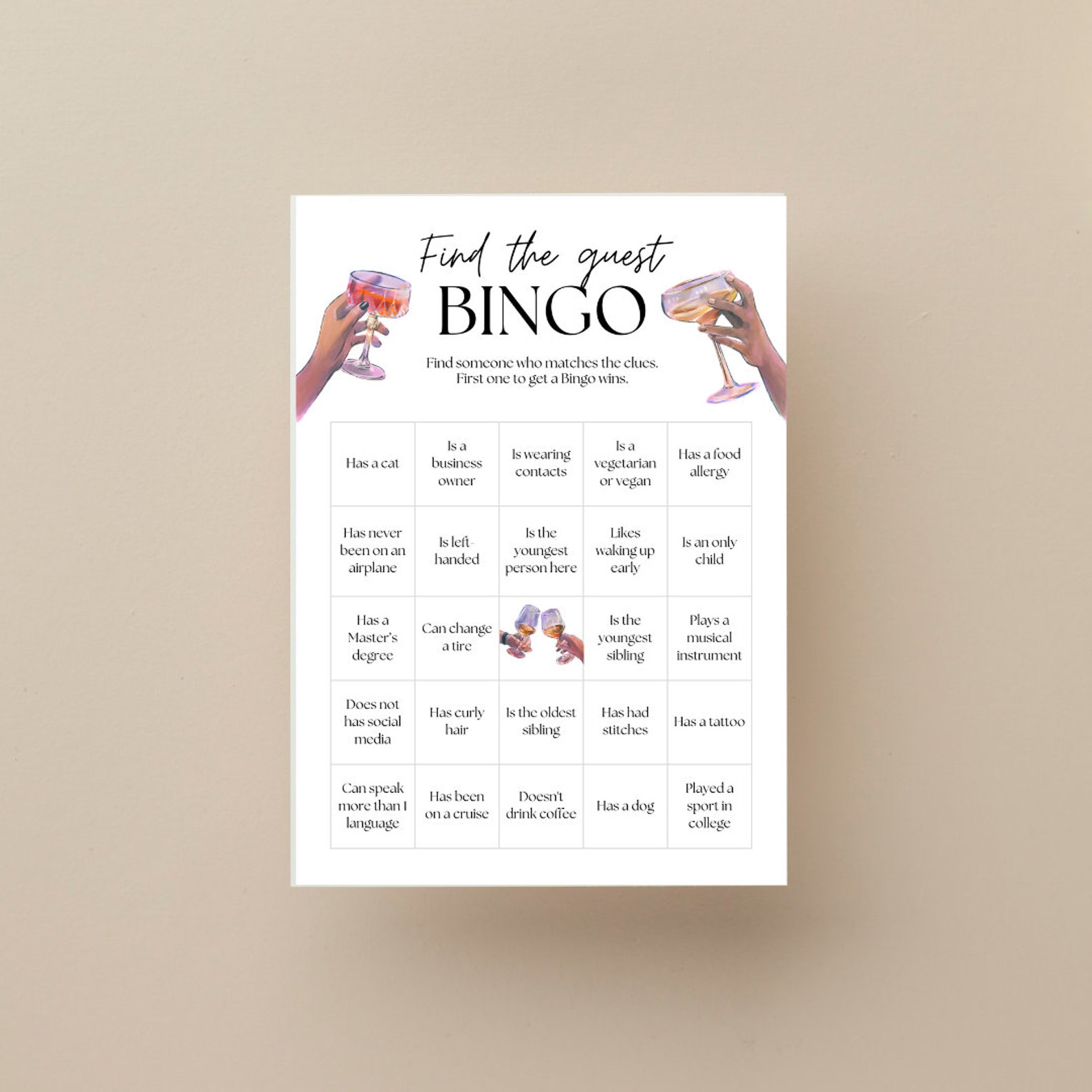 Guest Bingo Card Template Wedding Guest Game Template Cocktail Party ...