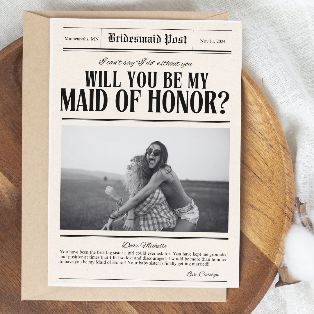 Newspaper Maid of Honor Invitation Canva Template Maid of Honor ...