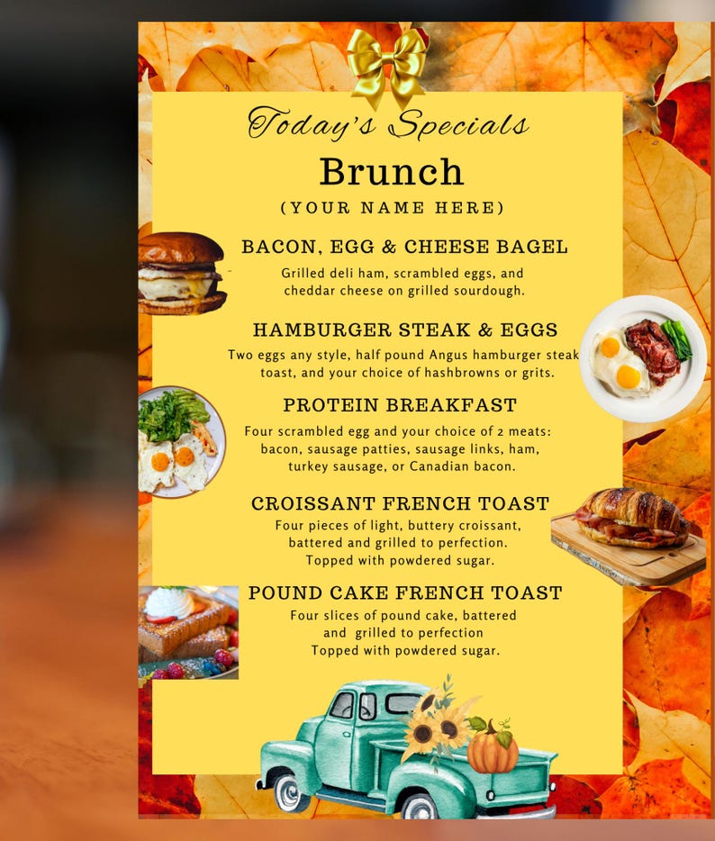 Fall Brunch Menu Template: Autumn Halloween Thanksgiving Editable DIY ...