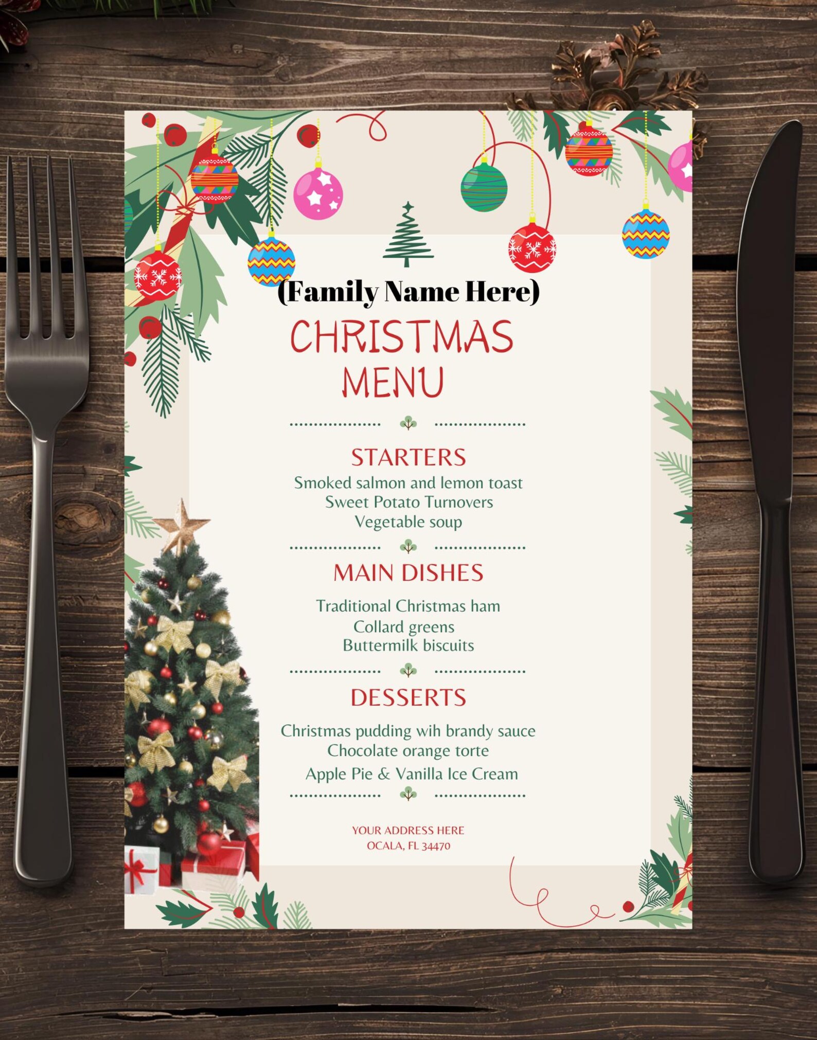 Editable Christmas Dinner Menu Template (digital Download) - Etsy Canada