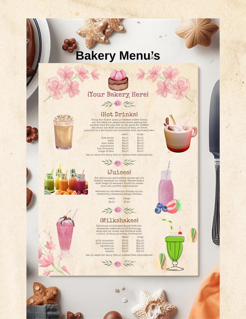 Editable Dessert & Drink Menu Template: Bakery Cafe Printable (PDF ...