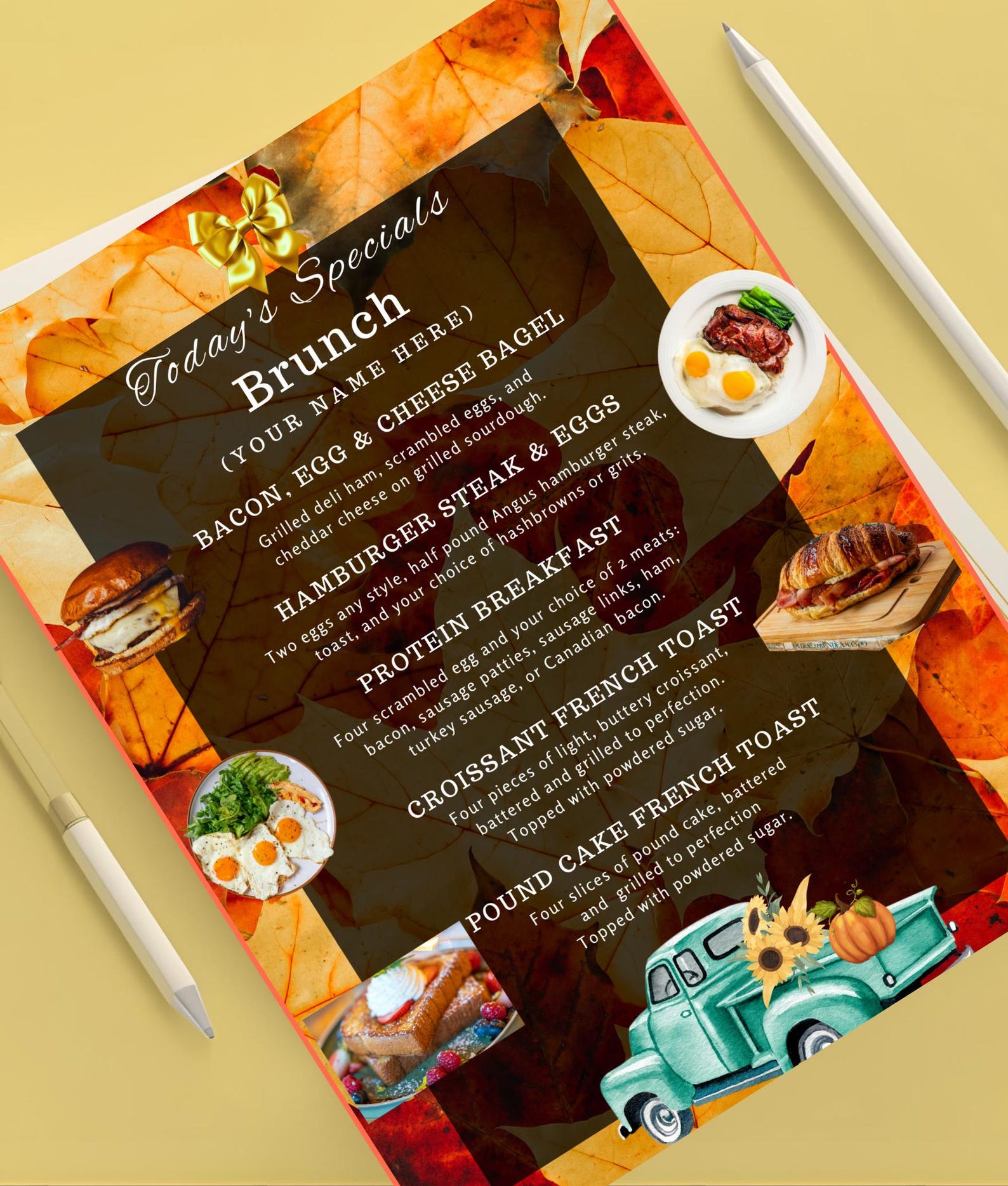 Fall Brunch Menu Template: Autumn Halloween Thanksgiving Editable DIY ...