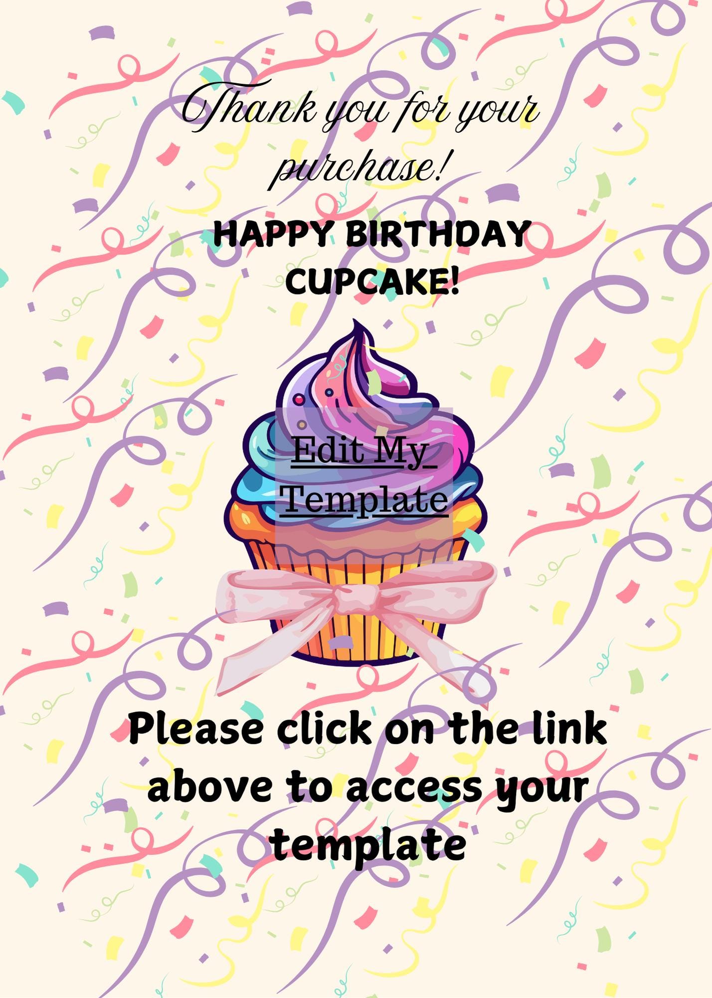 Happy Birthday Cupcake Digital Birthday Card, Instant Download ...