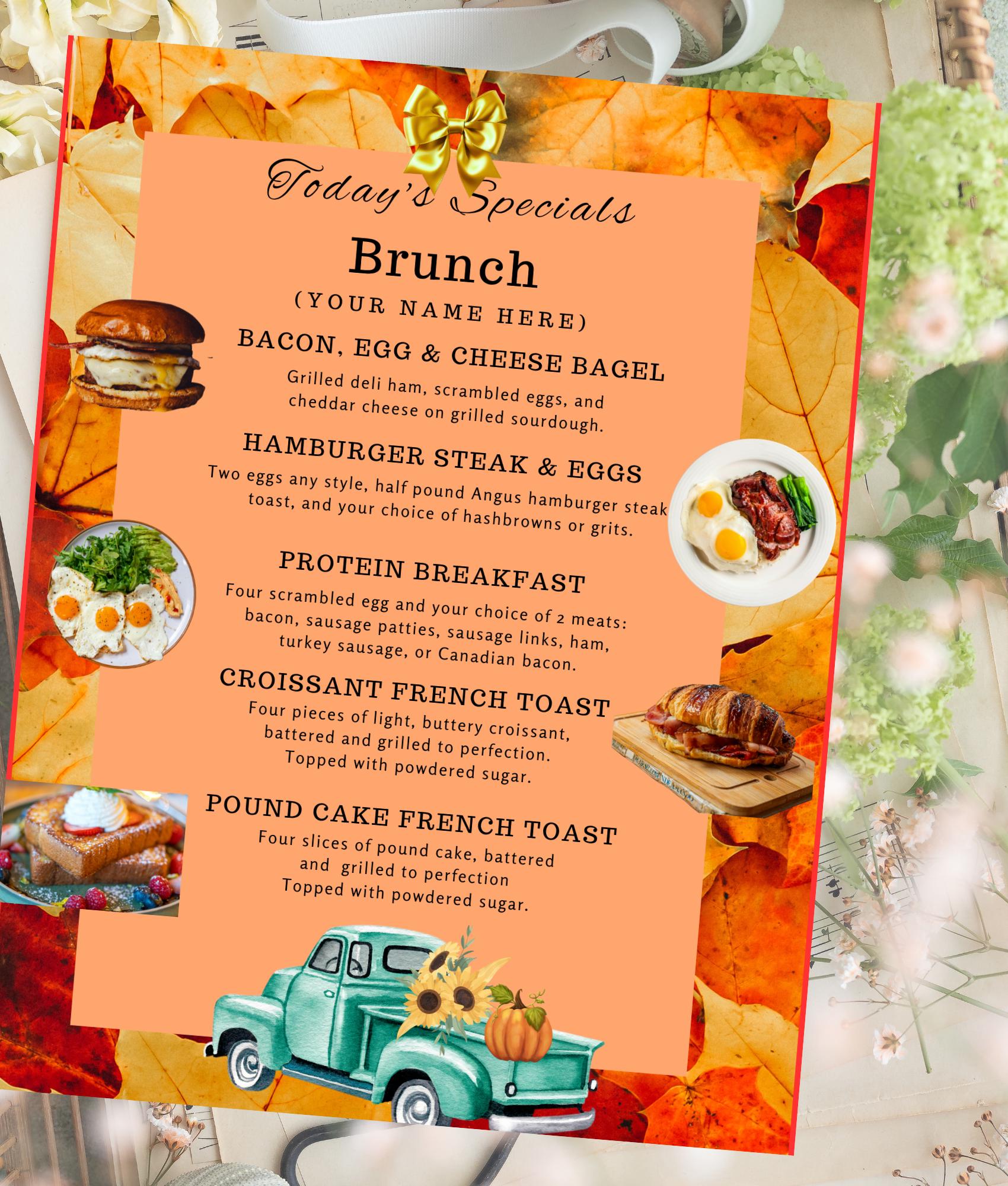 Fall Brunch Menu Template: Autumn Halloween Thanksgiving Editable DIY ...