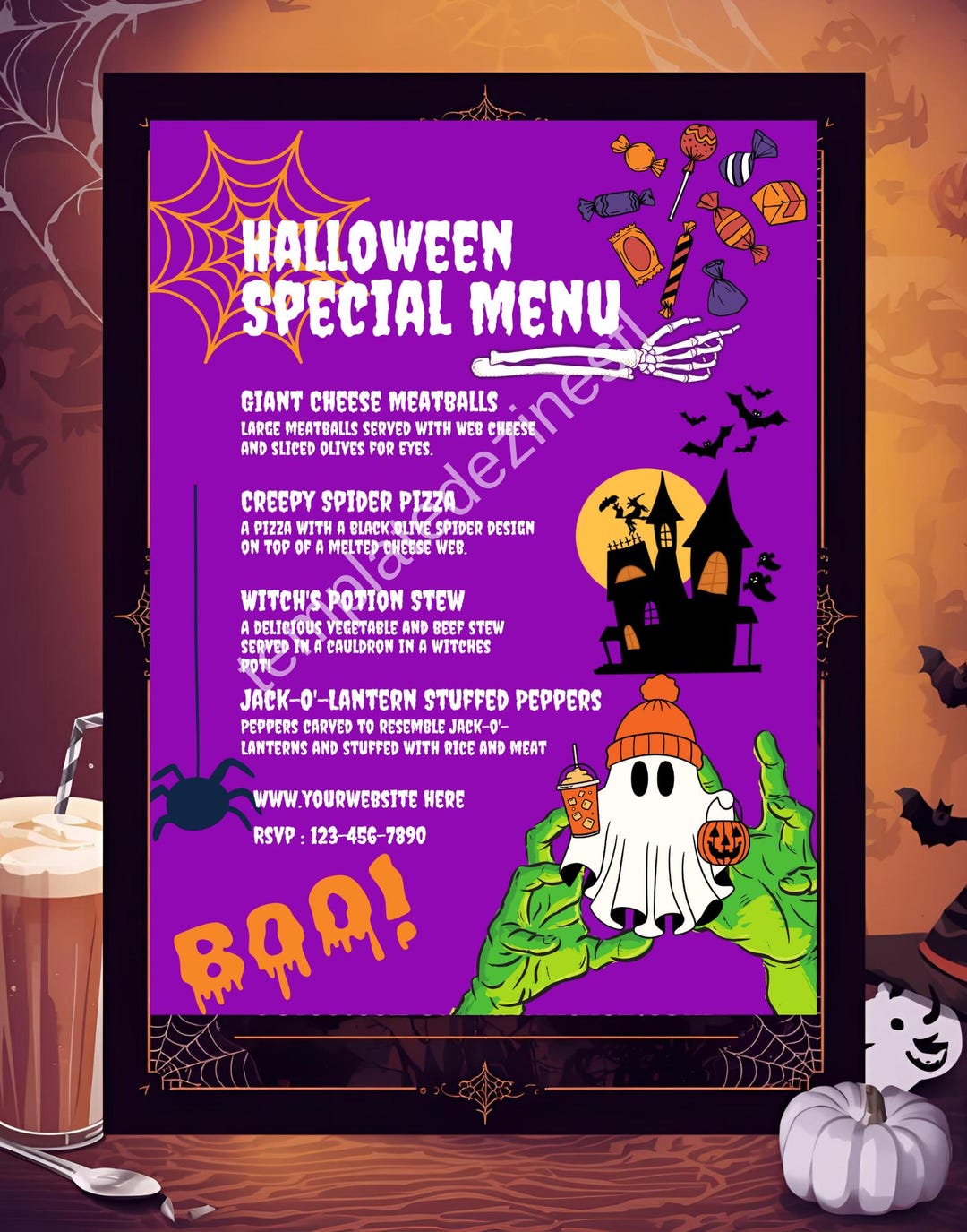 Halloween Menu Template: Editable Spooky Dinner Party Printable (canva ...