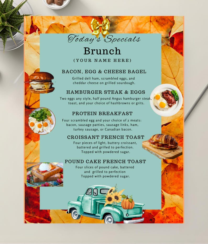 Fall Brunch Menu Template: Autumn Halloween Thanksgiving Editable DIY ...
