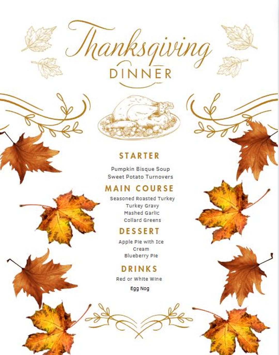 Thanksgiving Menu Digital Editable Download, Thanksgiving Menu ...