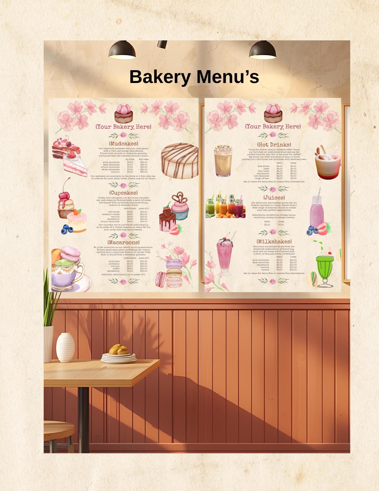 Editable Dessert & Drink Menu Template: Bakery Cafe Printable (PDF ...