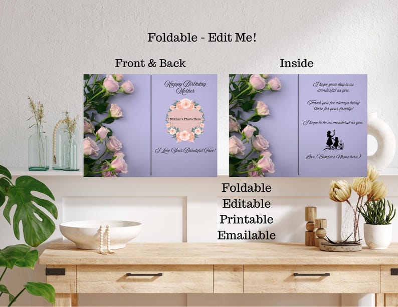 Happy Birthday Mother Foldable, Download, Instant Greeting Card ...