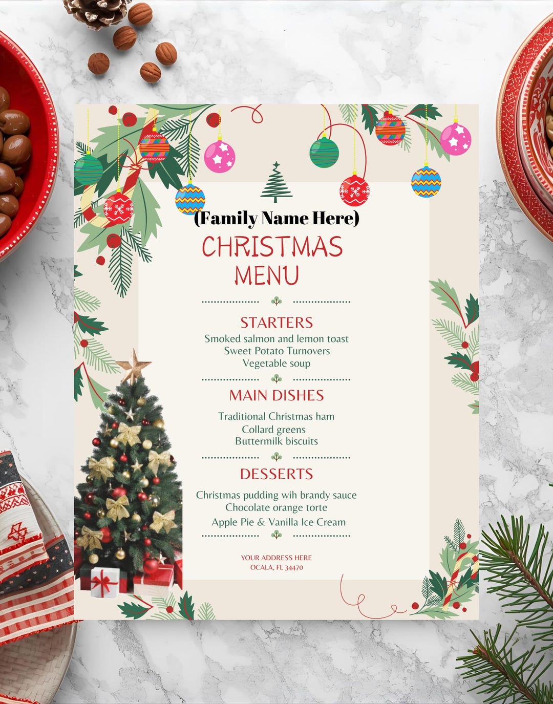 Editable Christmas Dinner Menu Template (digital Download) - Etsy Canada