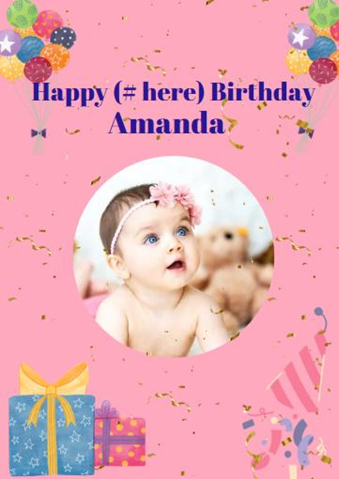 Birthday Card Editable Photo & Text, Party Favors, Party Decor, Crafts ...