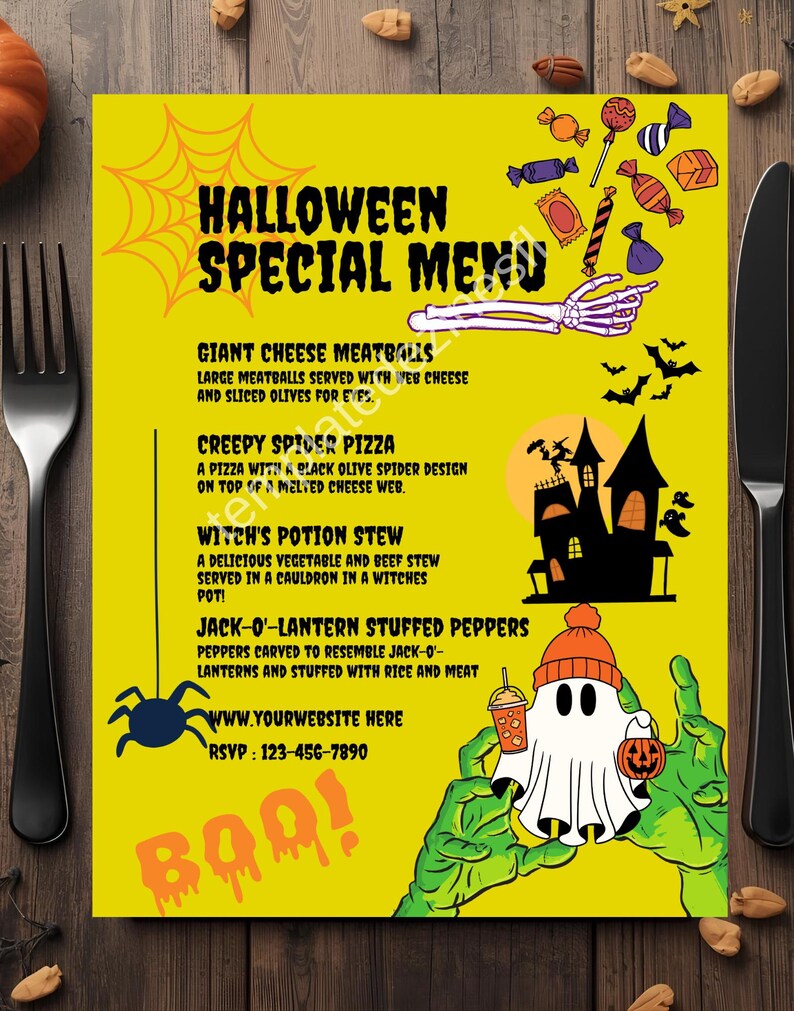 Halloween Menu Template: Editable Spooky Dinner Party Printable (canva ...