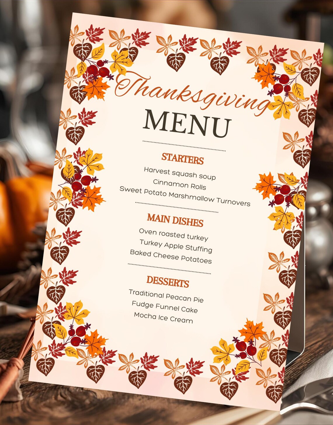 Thanksgiving Menu Template: Fall Festive Design (editable PDF Download ...