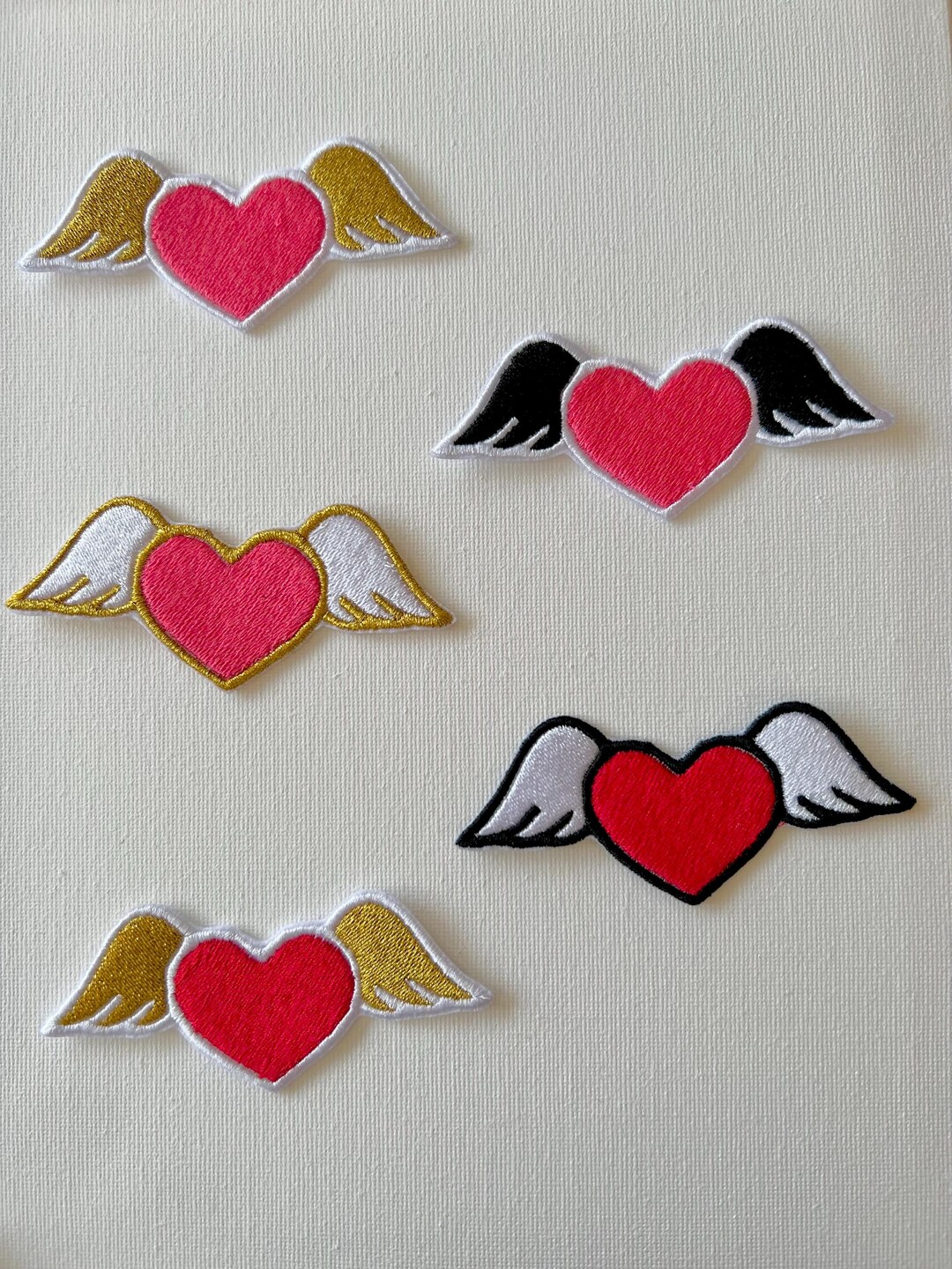 Cupid Winged Heart Embroidered Patches, Sew on Patches, Patches for ...
