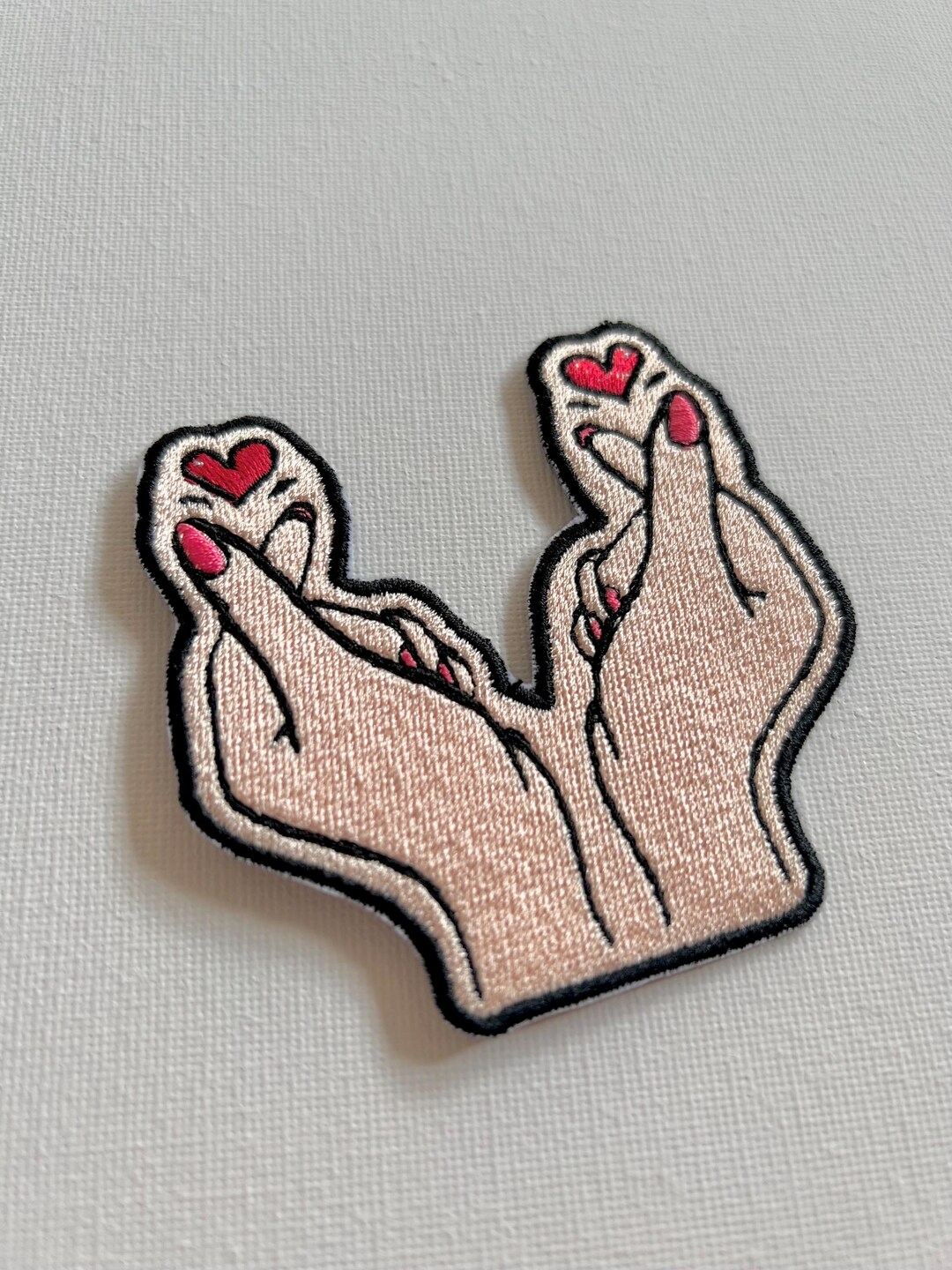 Korean Finger Heart Embroidered Patches, Sew on Patches, Patches for Bags, Patch, Finger Heart ...