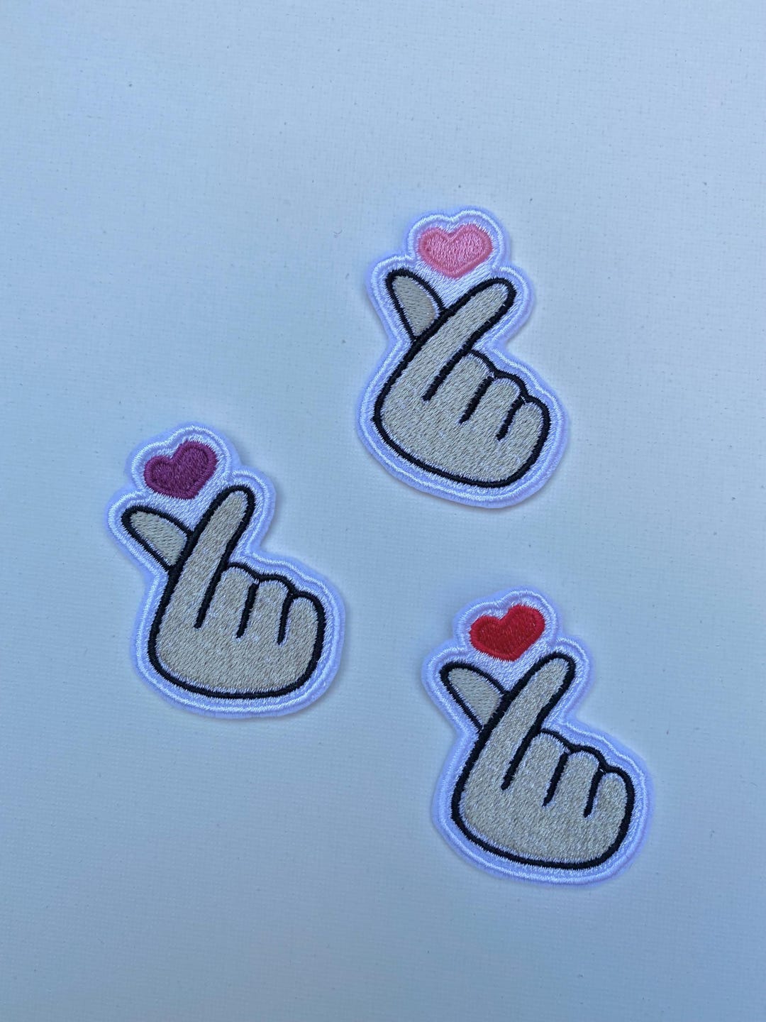 Korean Finger Heart Embroidered Patches, Sew on Patches, Patches for ...