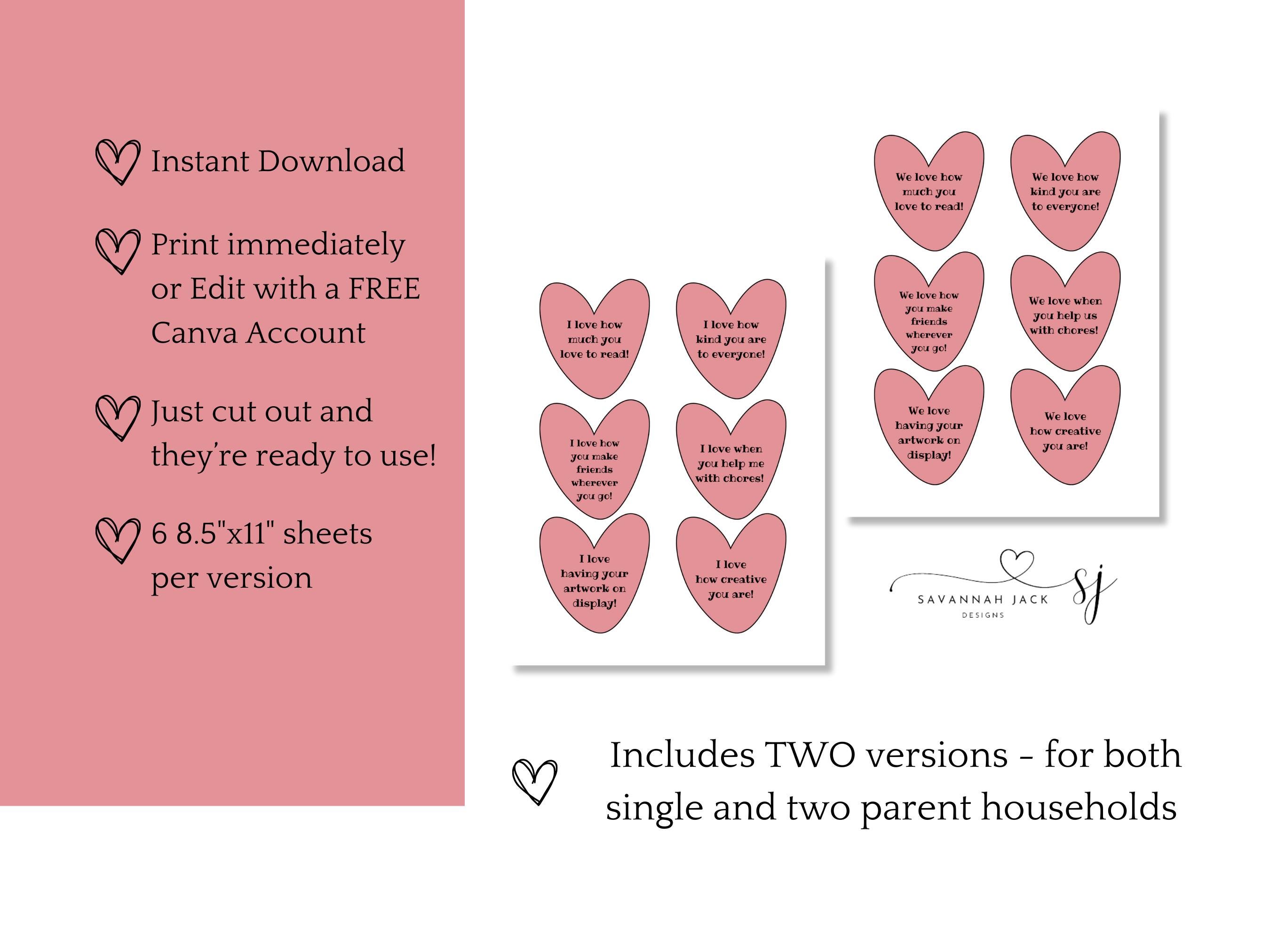 LOVE NOTES Parents to Kids | Printable Valentine Hearts | Bedroom Door ...