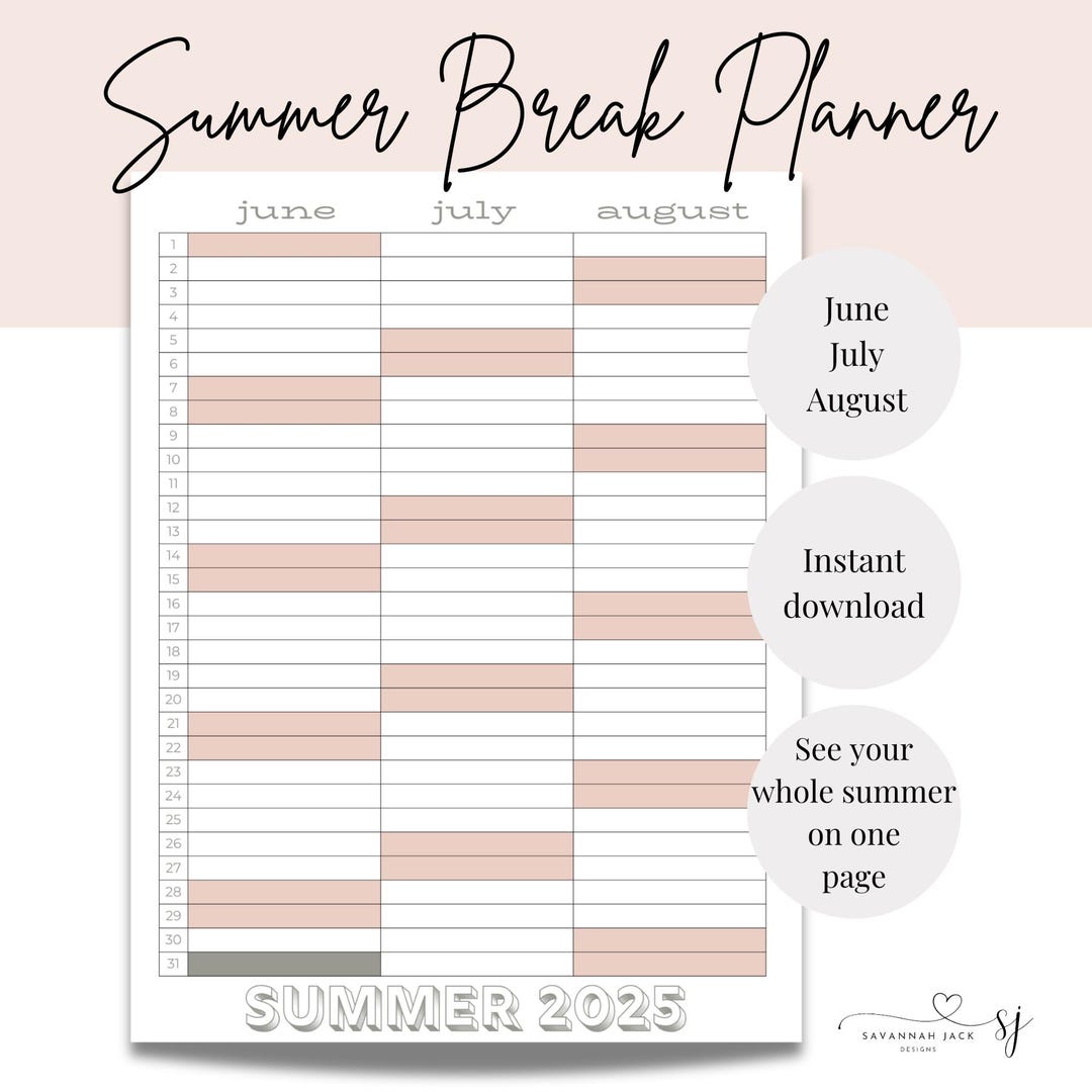 Summer Break Planner | Printable Organizer for Summer Vacation ...