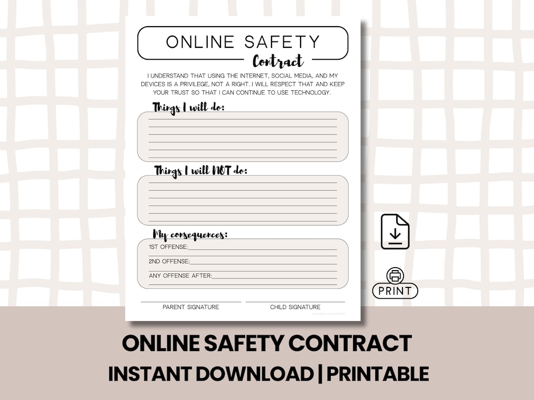 Online Safety Agreement for Teens | Kids Contract | Printable Contract ...