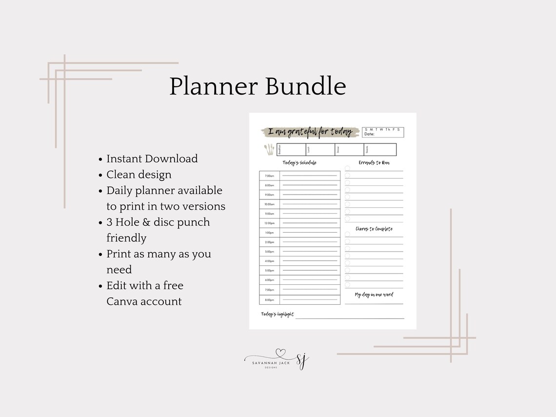 Printable Undated Planner Bundle | Daily, Weekly, and Monthly Planner ...