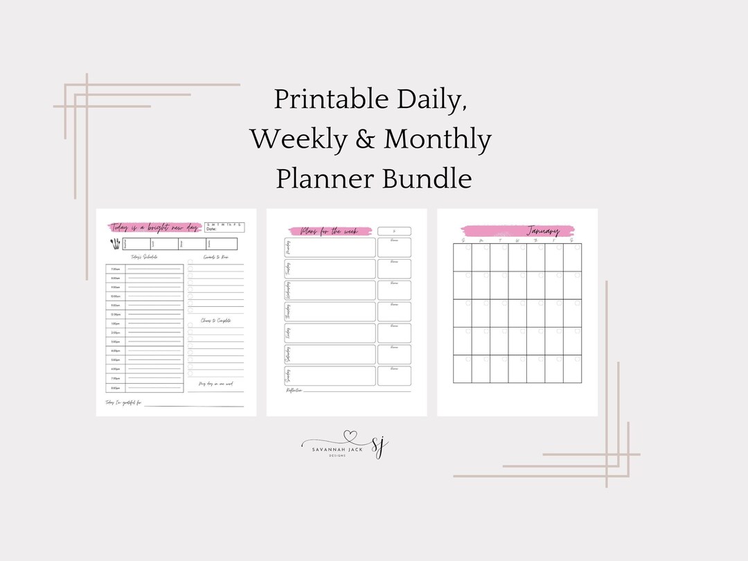 Printable Undated Planner Bundle | Daily, Weekly, and Monthly Planner ...