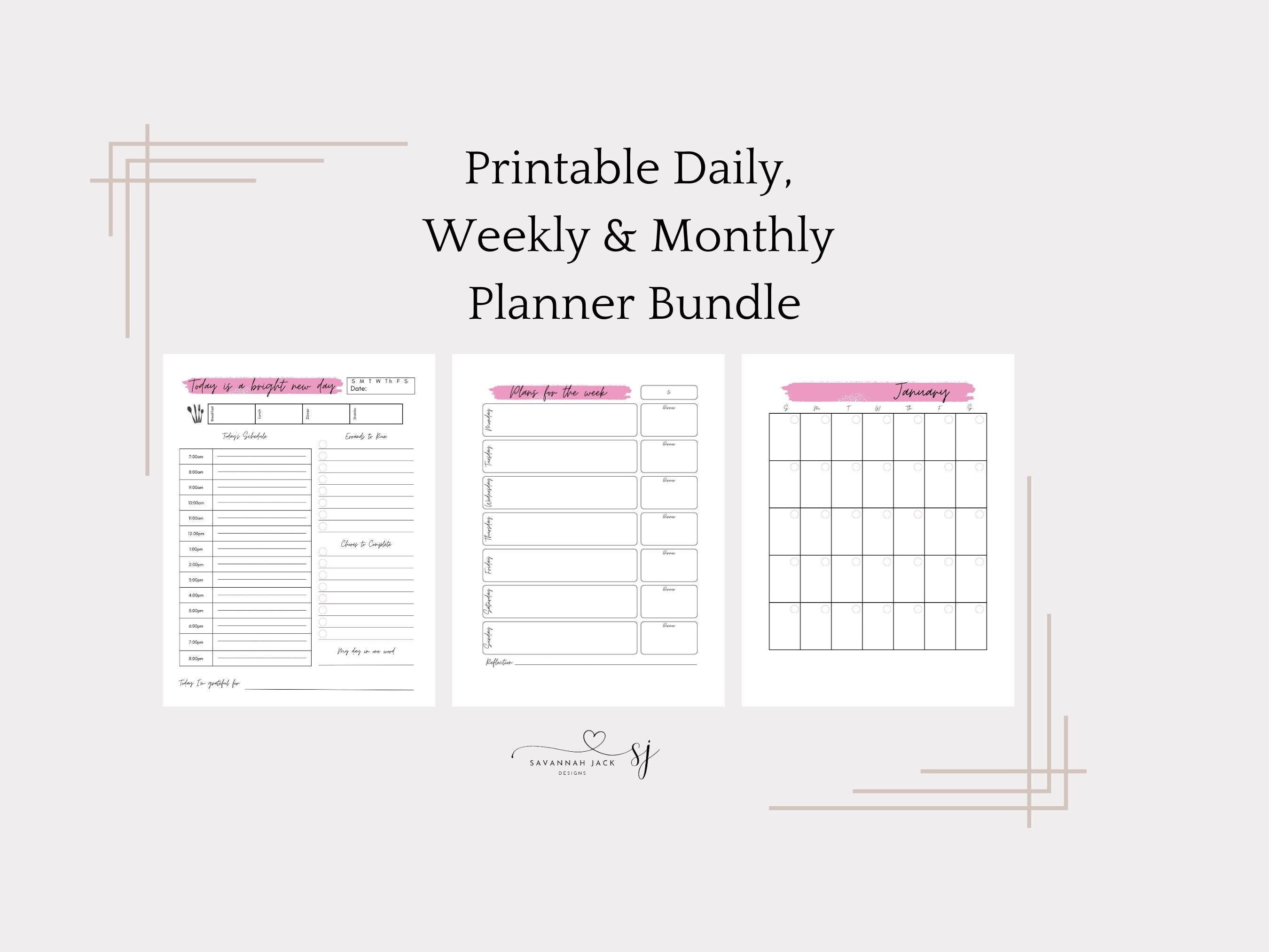 Printable Undated Planner Bundle | Daily, Weekly, and Monthly Planner ...