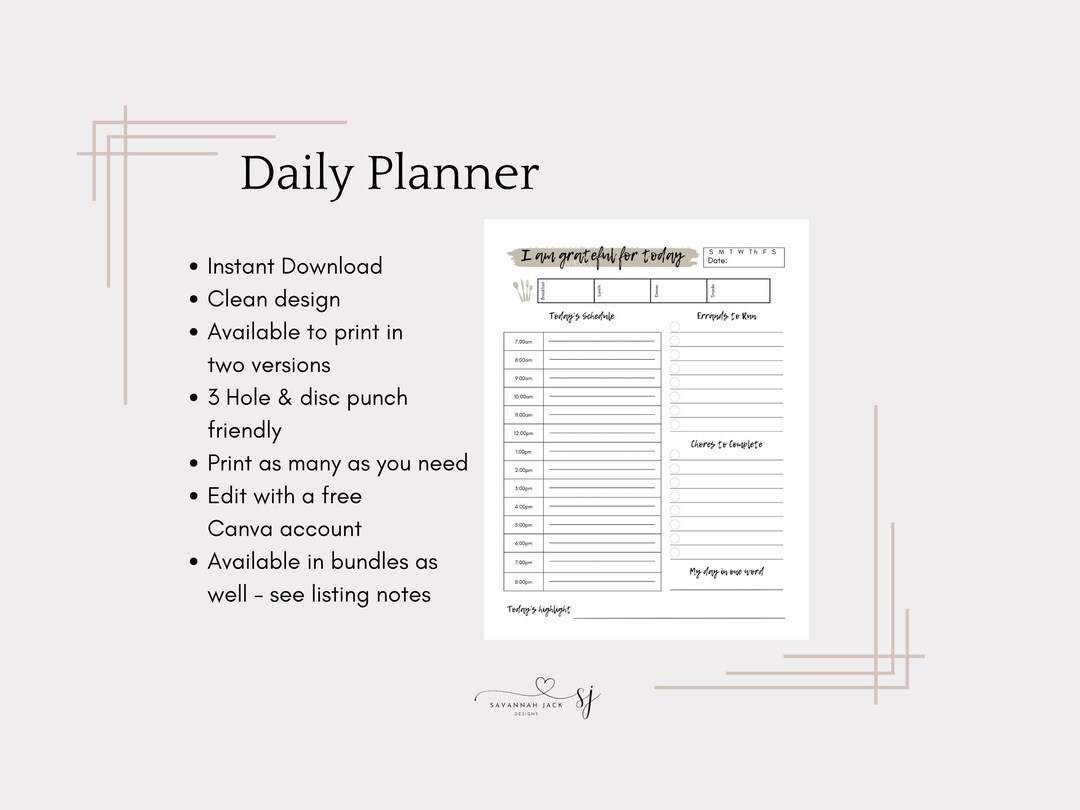 Printable Daily Planner | Daily Agenda | Hourly Daily Planner ...