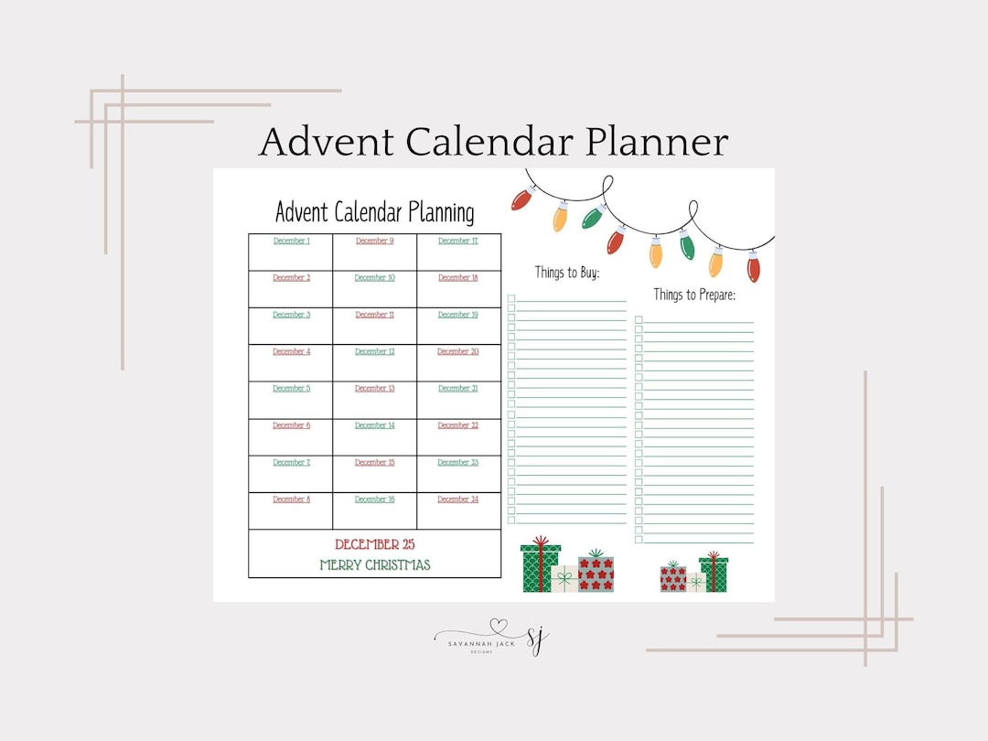 Advent Calendar Planner Holiday Calendar Planner Christmas Activity ...