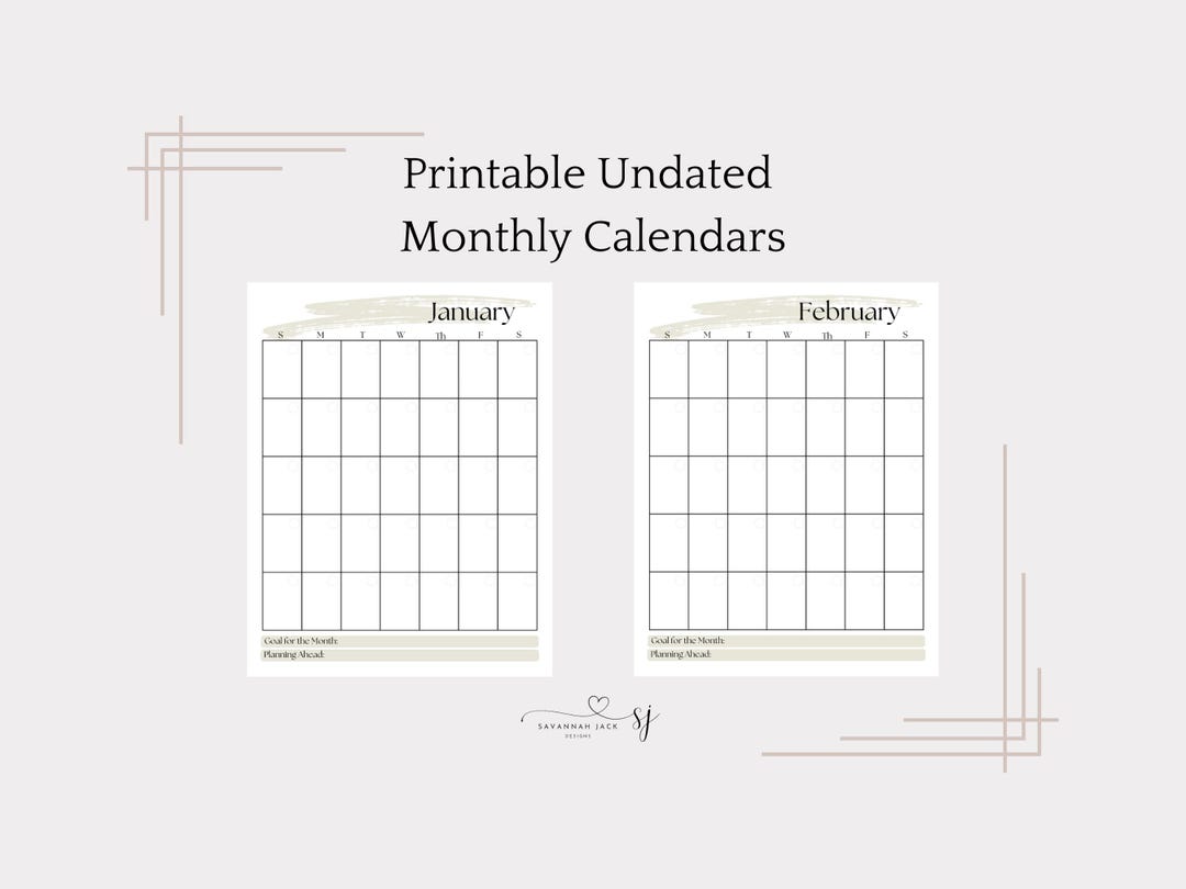 Undated Monthly Calendars | Printable Monthly Calendars | 12 Printable ...
