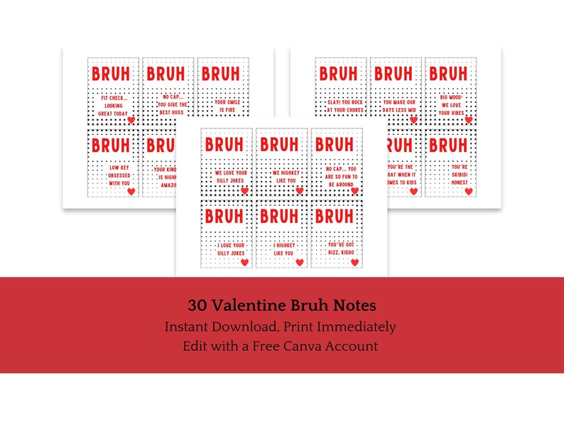Bruh LOVE NOTES | Printable Valentine Hearts | Bedroom Door Hearts ...