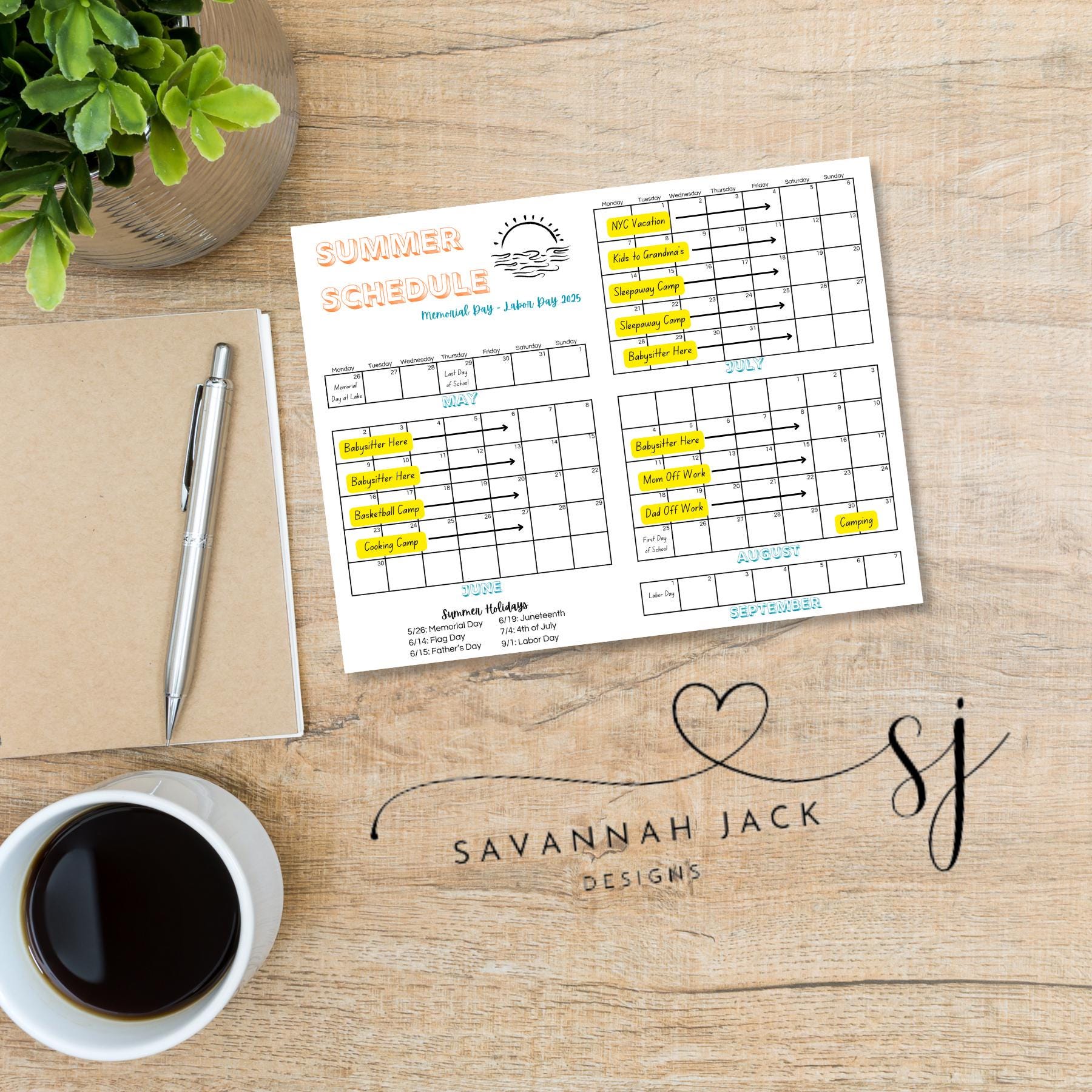 Planner for Summer Break | Printable Summer Calendar Organizer ...