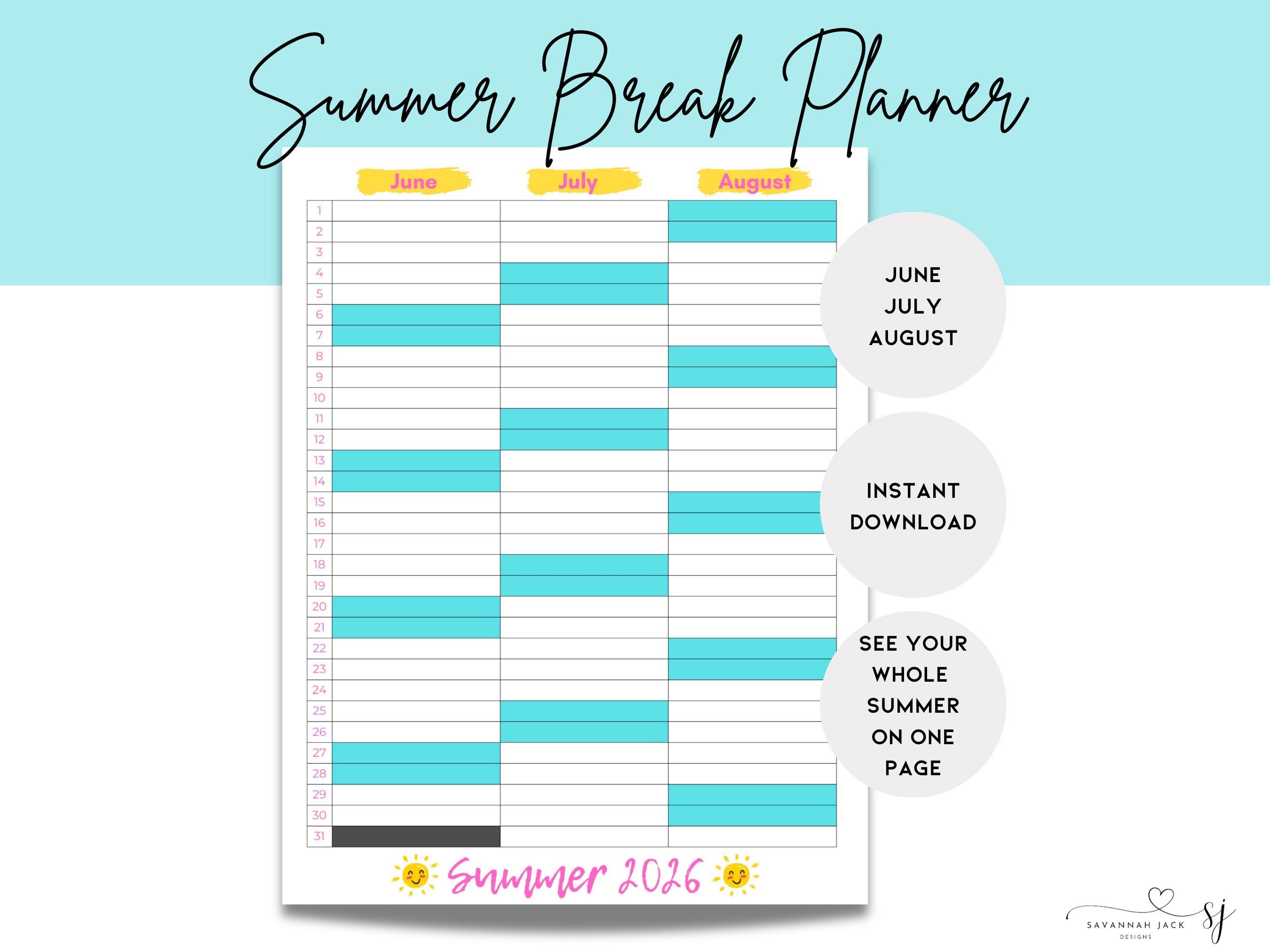 Summer Break Planner | Printable Organizer for Summer Vacation ...