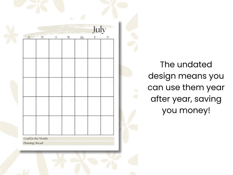 Undated Monthly Calendars | Printable Monthly Calendars | 12 Printable ...