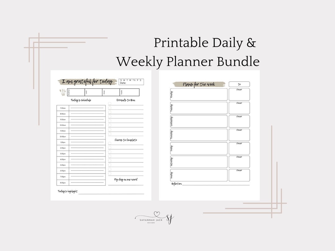 Printable Daily Calendar Weekly Planner Bundle Undated Calendars for ...