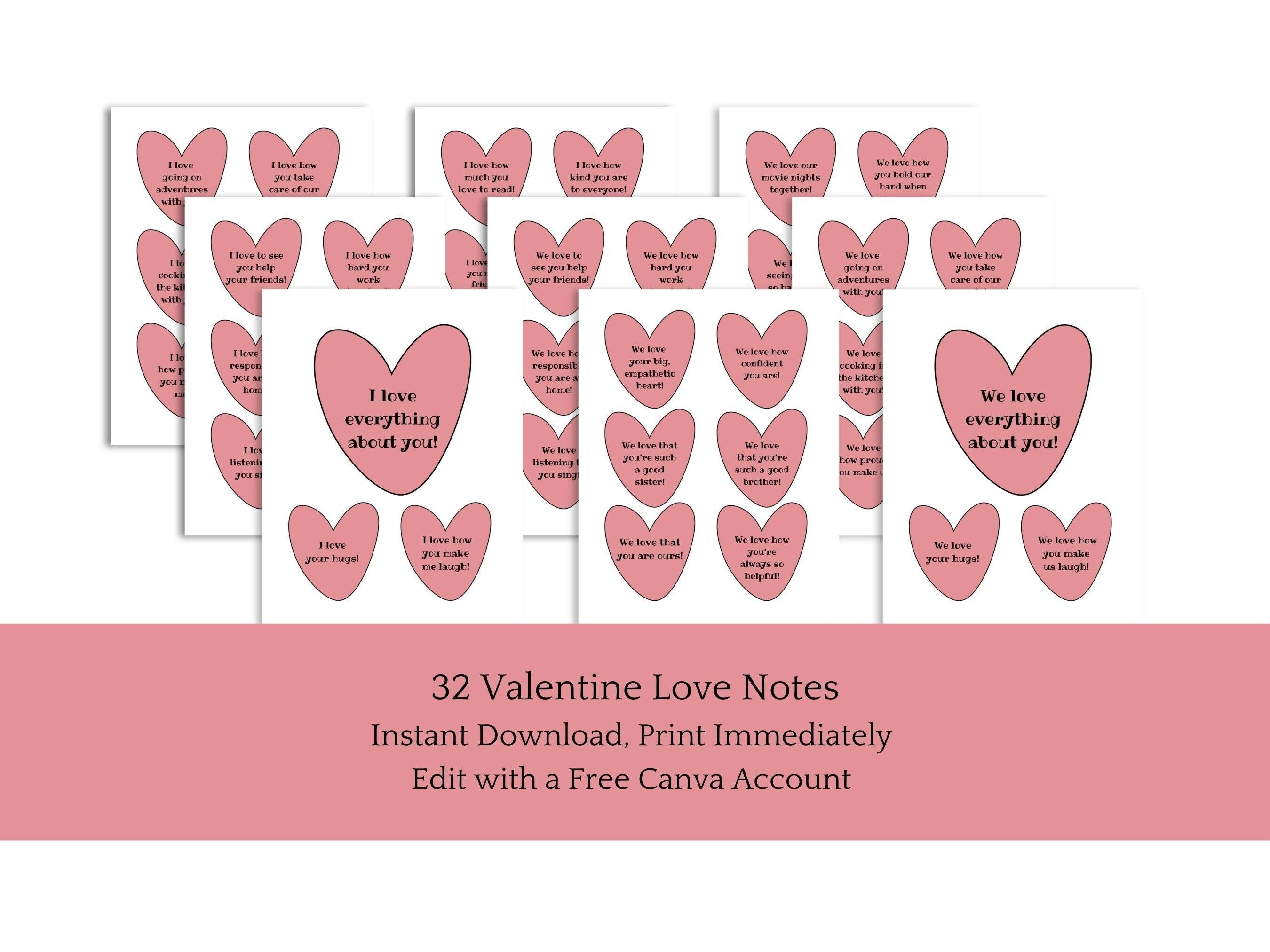 LOVE NOTES Parents to Kids | Printable Valentine Hearts | Bedroom Door ...