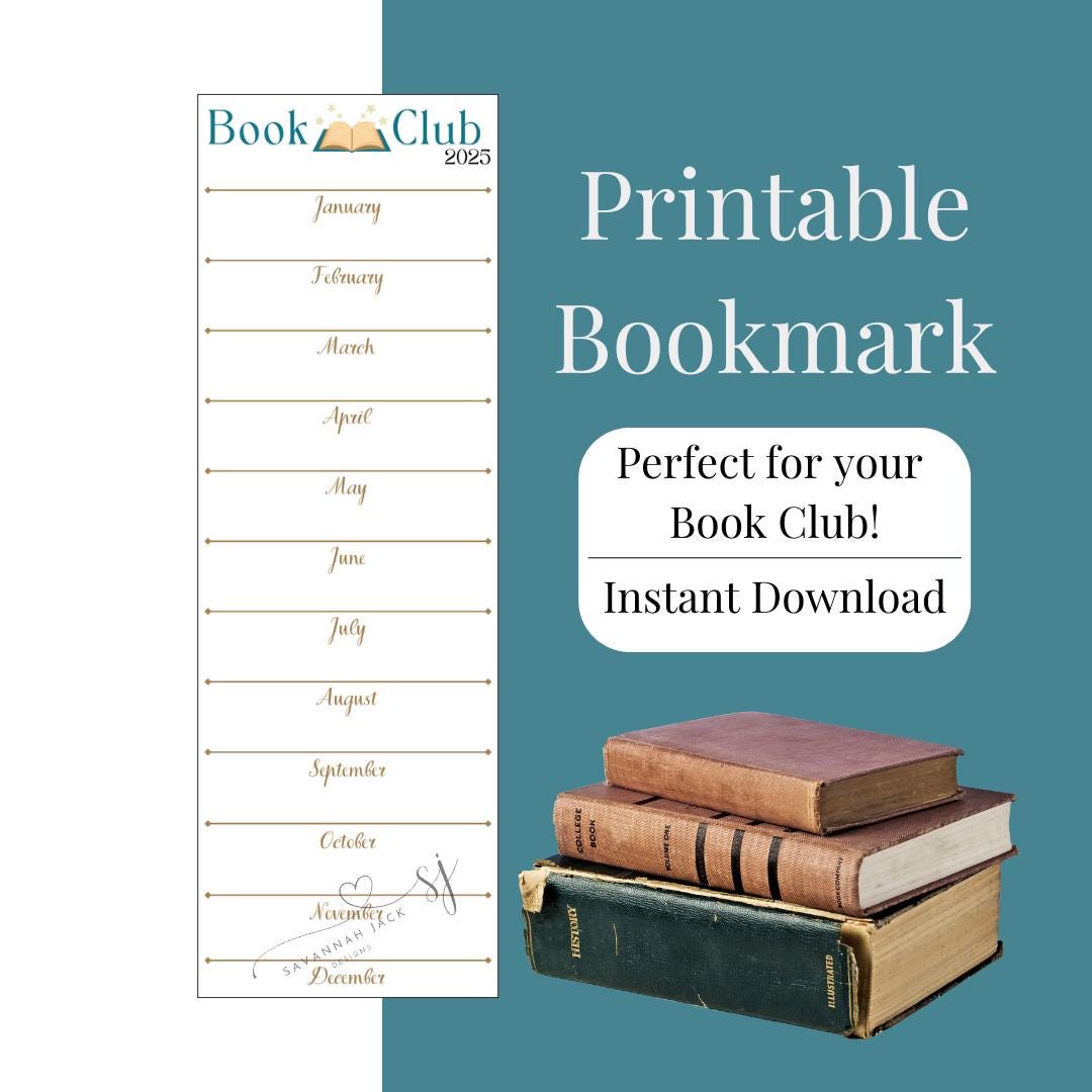 Printable Bookmark for Book Club Bookmark Gift for Book Lover Book ...