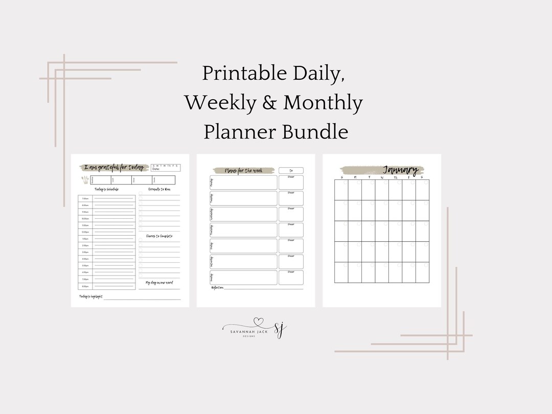 Printable Undated Planner Bundle | Daily, Weekly, and Monthly Planner ...