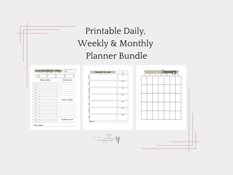 Printable Undated Planner Bundle | Daily, Weekly, and Monthly Planner ...